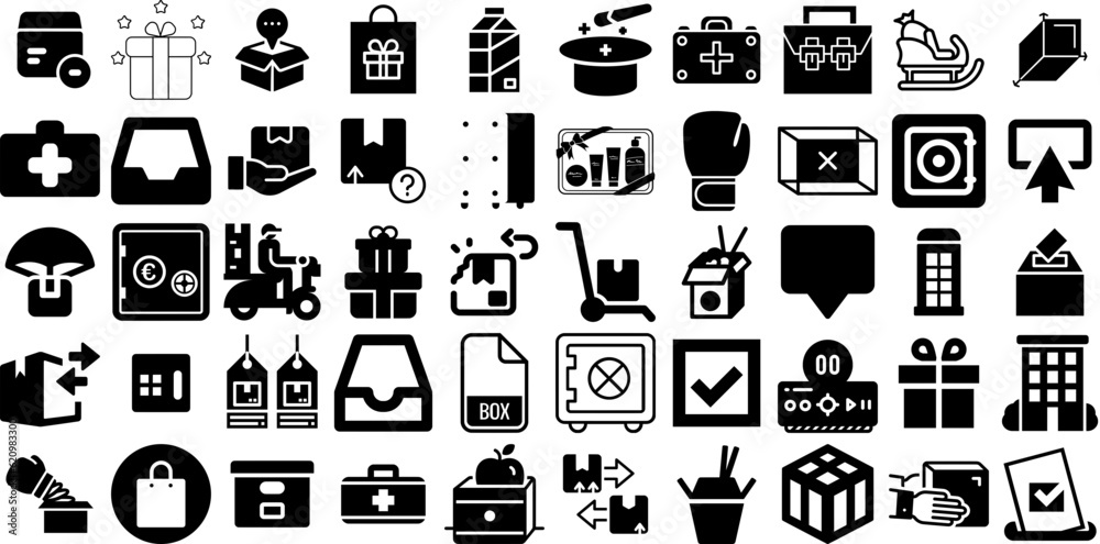 Massive Set Of Box Icons Collection Hand-Drawn Isolated Drawing Signs ...