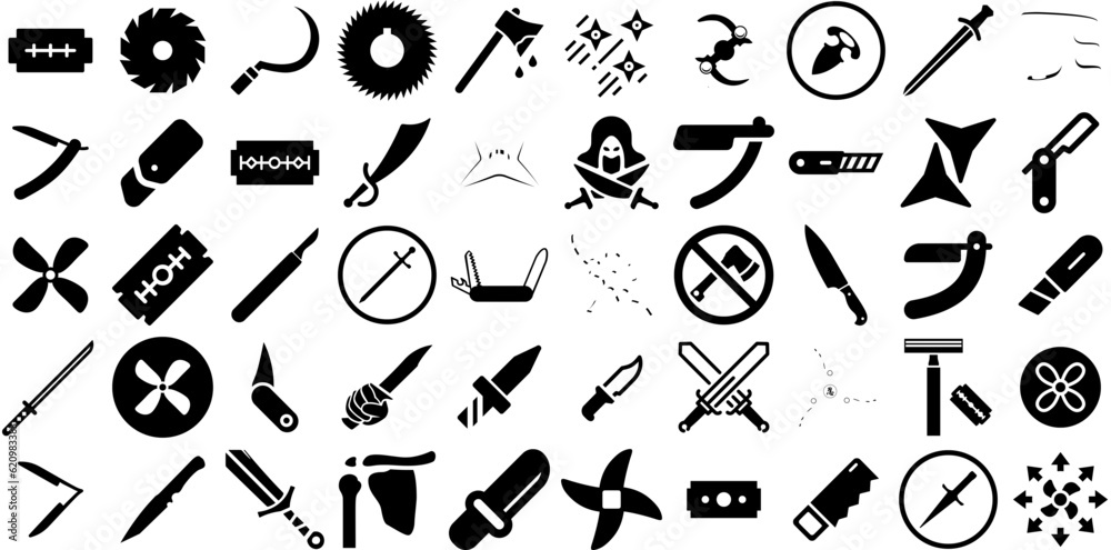Mega Collection Of Blade Icons Set Hand-Drawn Isolated Modern Clip Art ...