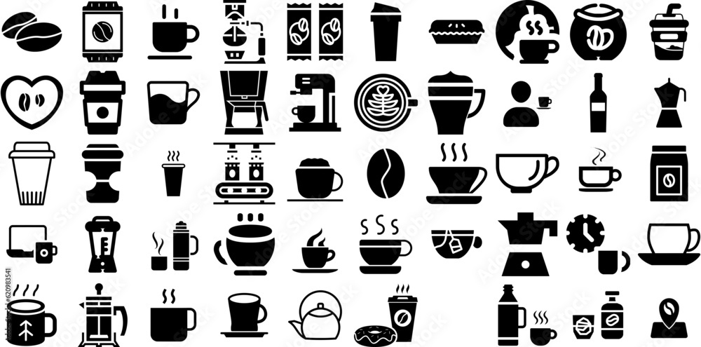 Huge Collection Of Coffee Icons Set Linear Drawing Pictogram Tea, Fast ...