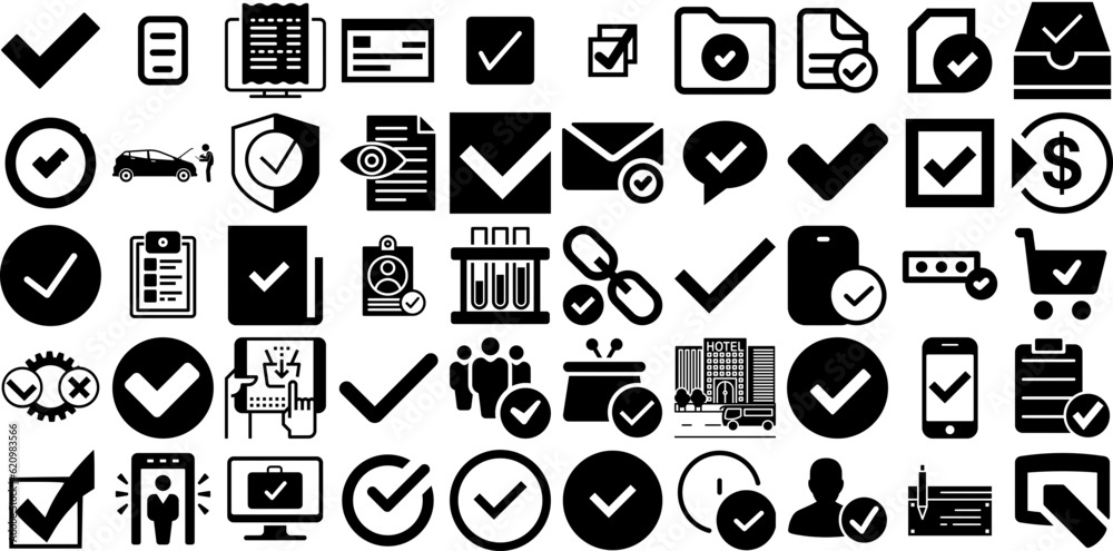 Massive Set Of Check Icons Collection Isolated Modern Clip Art Drawn ...