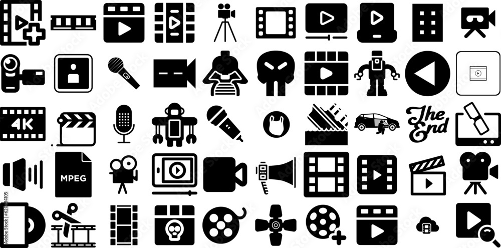 Massive Collection Of Film Icons Bundle Hand-Drawn Solid Vector ...