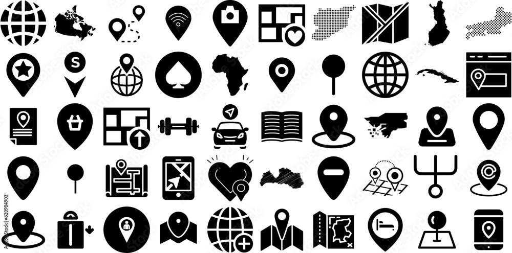 Huge Set Of Map Icons Collection Linear Infographic Symbols Orientation ...