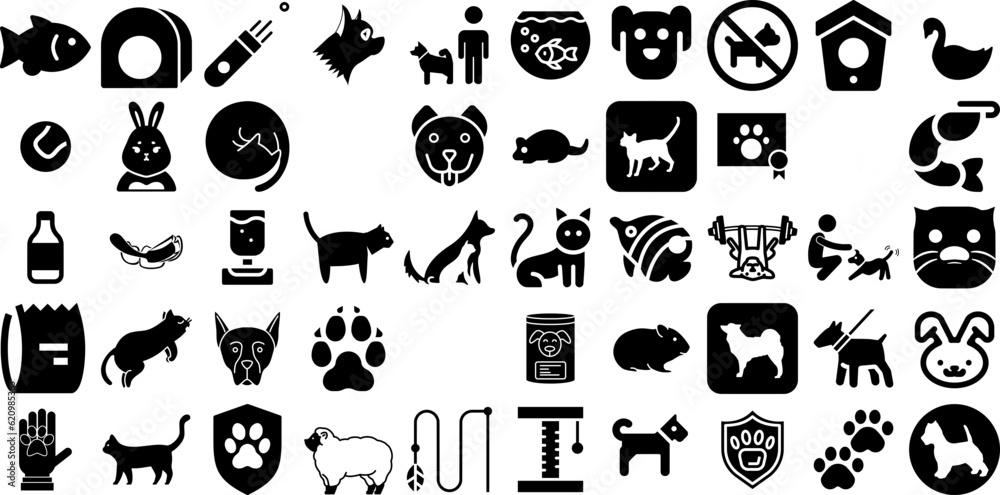 Huge Collection Of Pet Icons Set Hand-Drawn Isolated Infographic ...