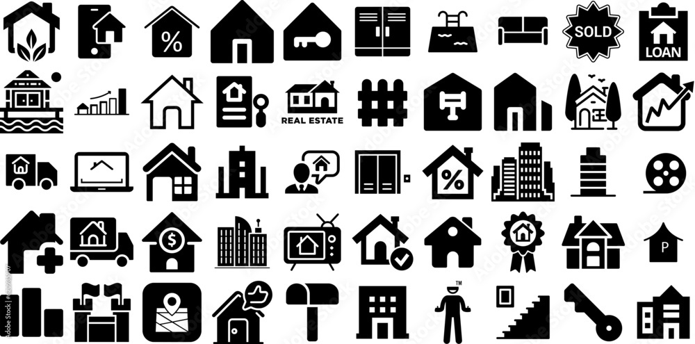 Big Collection Of Real Icons Bundle Hand-Drawn Solid Infographic Symbol ...