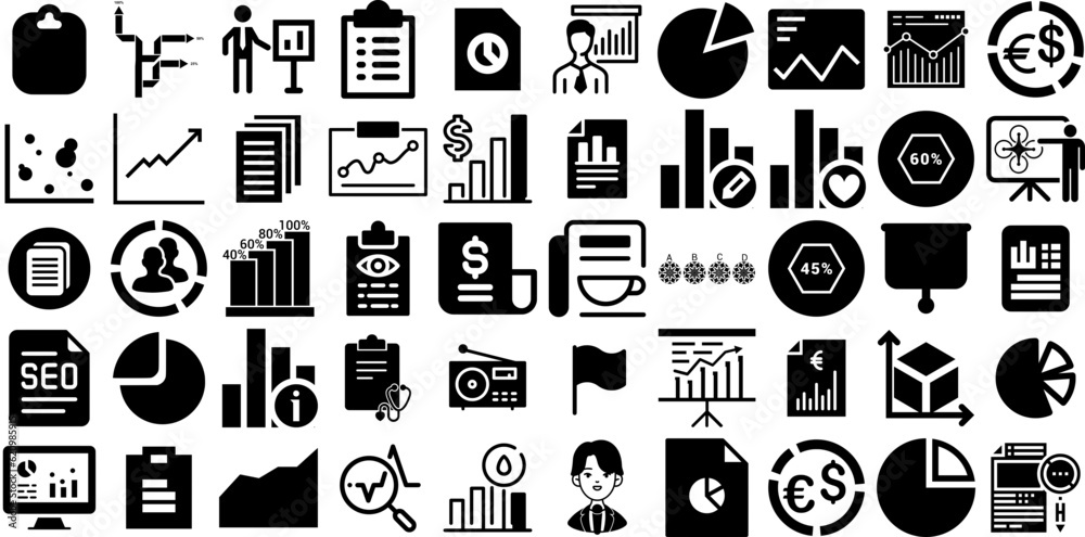 Big Collection Of Report Icons Pack Linear Drawing Pictograms Mark ...