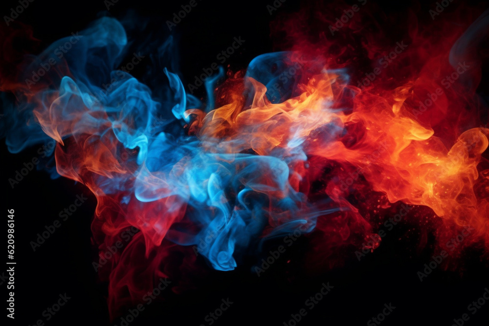 Red and blue fire on black background, fire and ice concept design, red ...