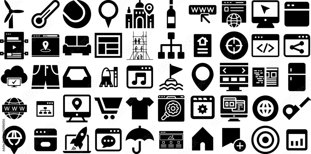 Huge Set Of Site Icons Bundle Black Cartoon Glyphs Icon, Url, Web Page ...