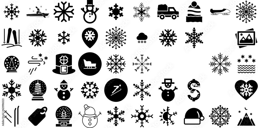 Mega Collection Of Snow Icons Bundle Hand-Drawn Solid Infographic ...