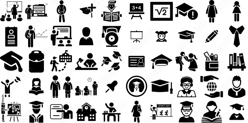 Huge Collection Of Student Icons Collection Isolated Vector Signs ...