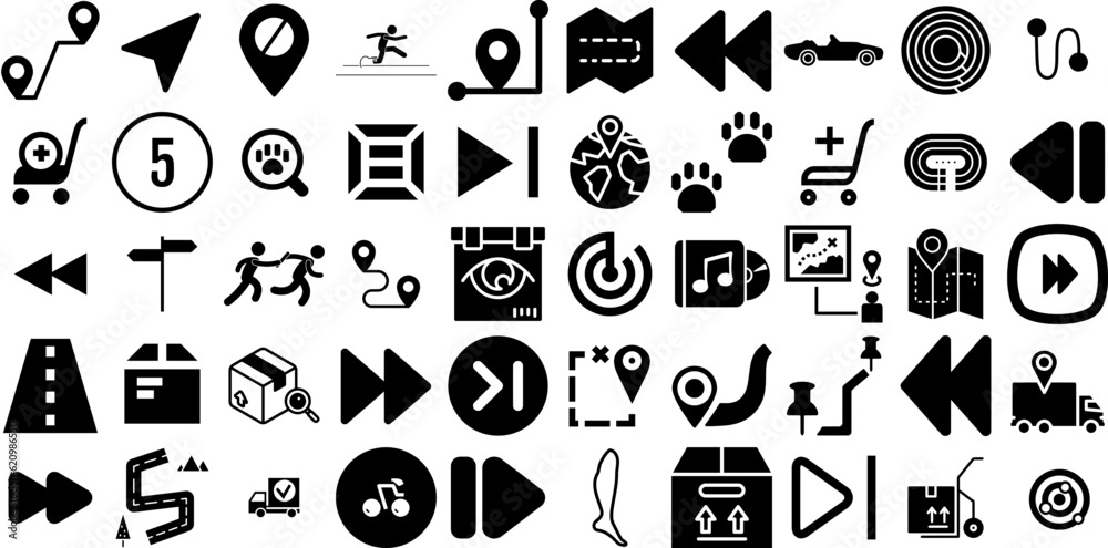 Massive Set Of Track Icons Collection Linear Infographic Symbol Station ...