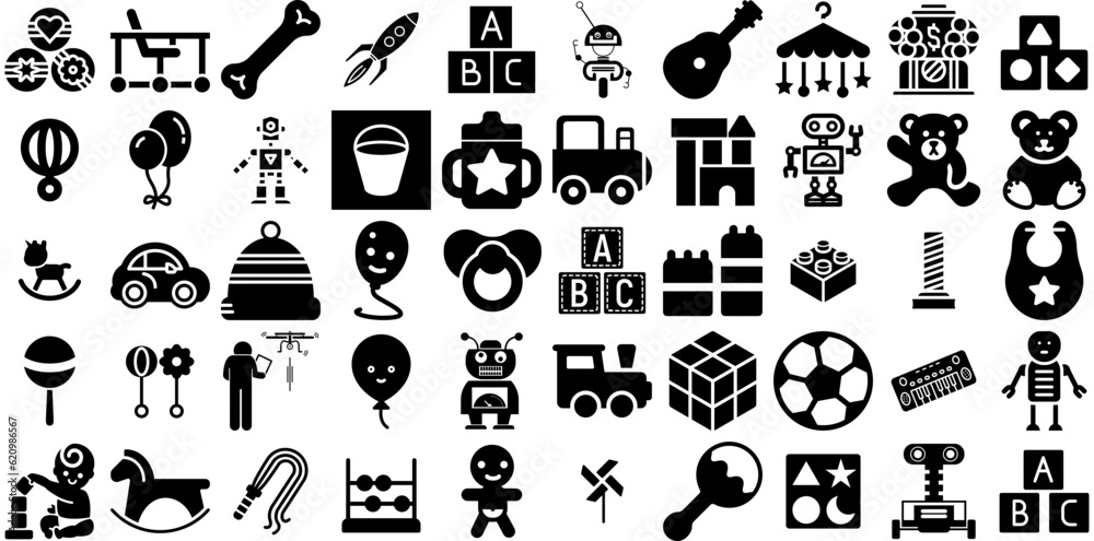 Vetor de Massive Set Of Toy Icons Collection Hand-Drawn Solid Cartoon ...