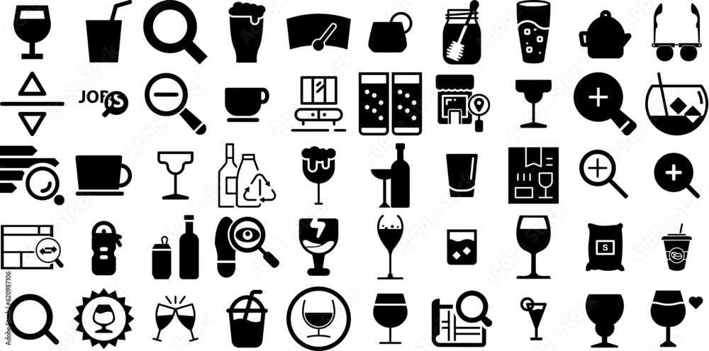 Massive Set Of Glass Icons Pack Flat Cartoon Silhouette Icon, Symbol ...