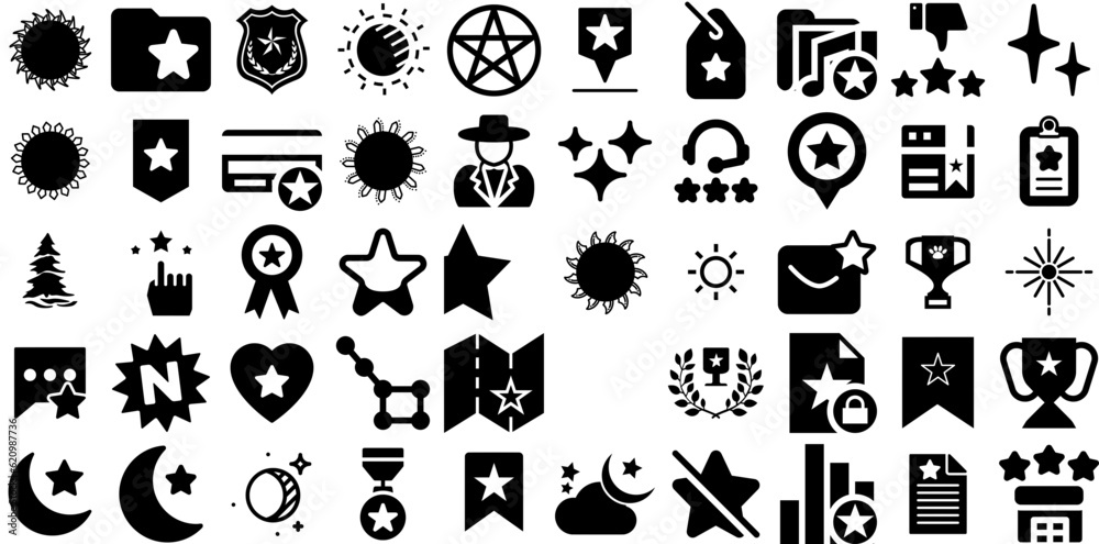 Massive Collection Of Star Icons Collection Hand-Drawn Isolated ...