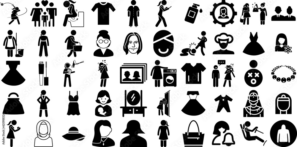 Mega Set Of Woman Icons Pack Hand-Drawn Solid Drawing Web Icon ...