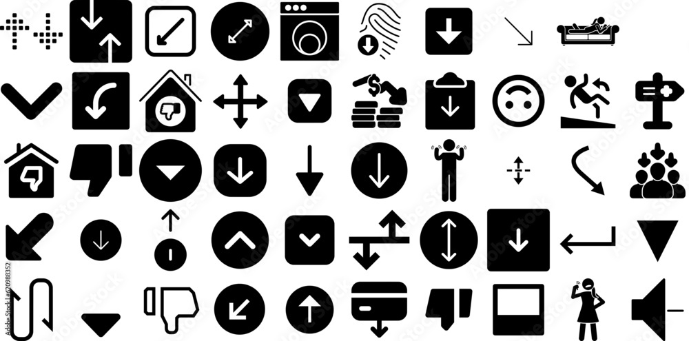 Huge Set Of Down Icons Bundle Hand-Drawn Black Concept Pictogram Icon ...