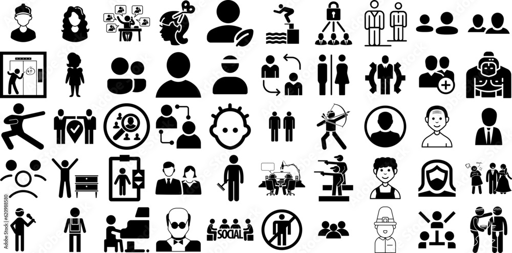 Mega Collection Of People Icons Collection Hand-Drawn Linear Vector ...