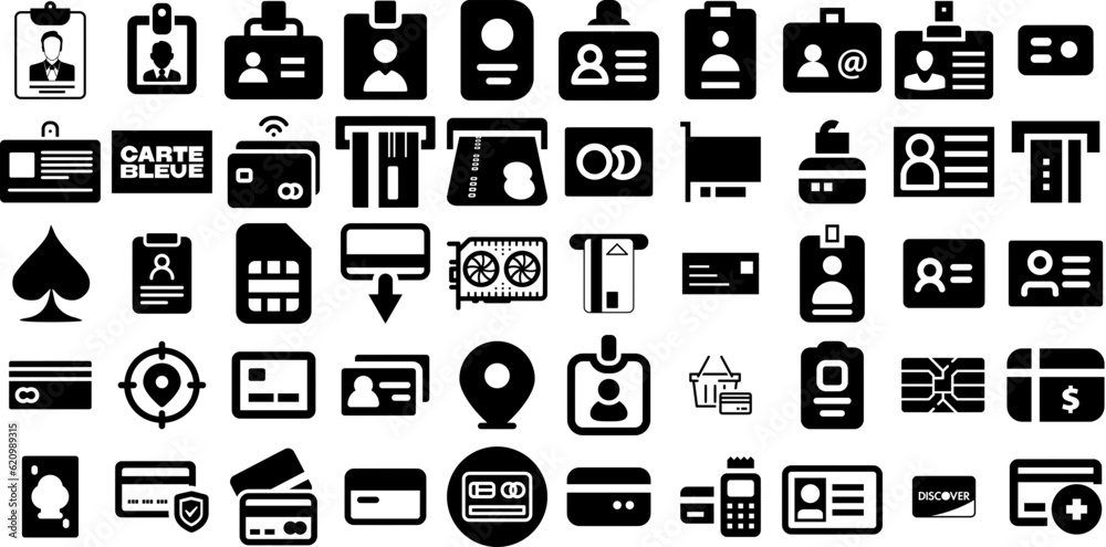Huge Set Of Card Icons Bundle Solid Vector Pictogram Silhouette ...