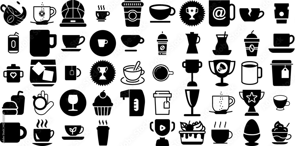 Mega Collection Of Cup Icons Pack Hand-Drawn Linear Simple Pictogram ...