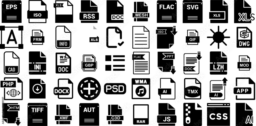 Huge Set Of Format Icons Pack Hand-Drawn Isolated Infographic Clip Art ...