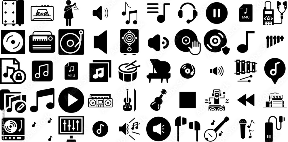 Big Set Of Music Icons Collection Isolated Design Pictograms ...