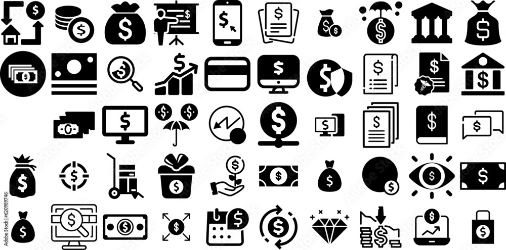 Huge Collection Of Dollar Icons Pack Hand-Drawn Linear Drawing Clip Art ...