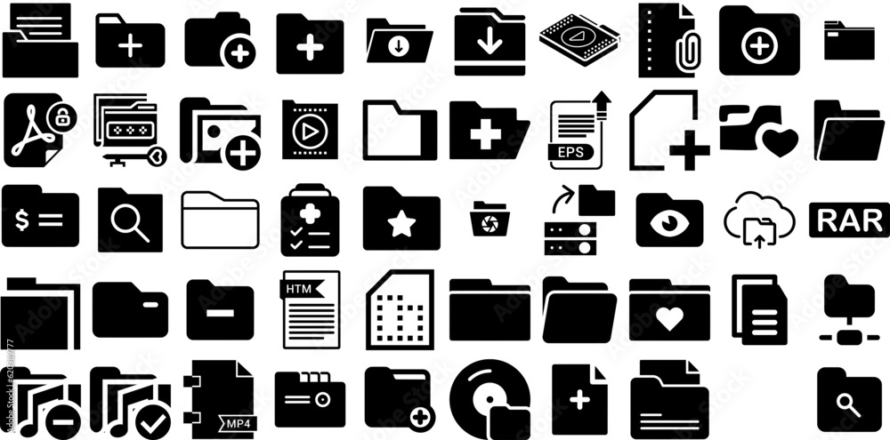 Huge Set Of Folder Icons Collection Linear Simple Clip Art Symbol ...