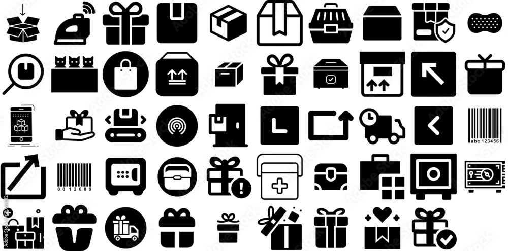 Huge Set Of Box Icons Collection Hand-Drawn Linear Vector Glyphs Tool ...
