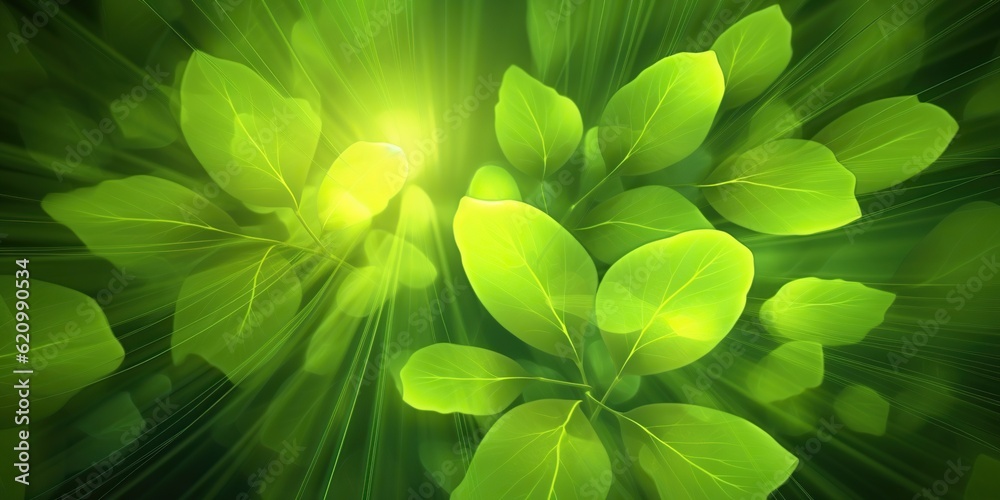 Abstract representation of photosynthesis with bright green ...