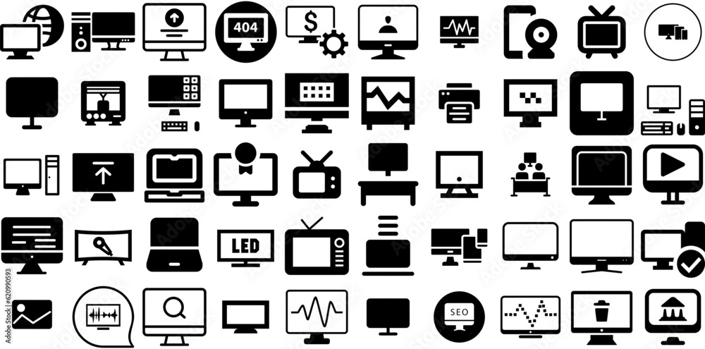 Mega Collection Of Monitor Icons Pack Hand-Drawn Black Modern Pictogram ...