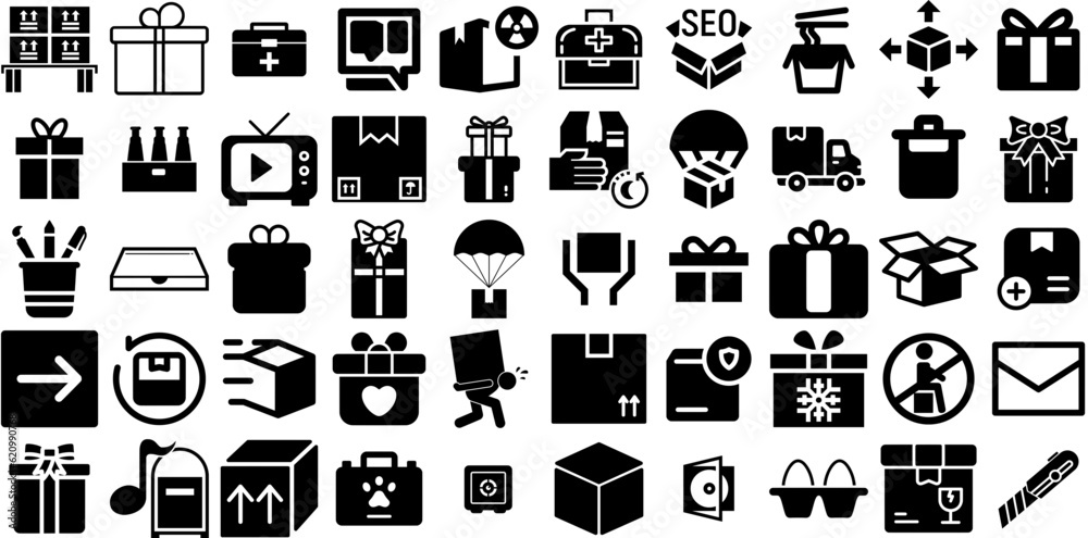 Massive Set Of Box Icons Set Flat Cartoon Silhouettes Carousel, Three ...