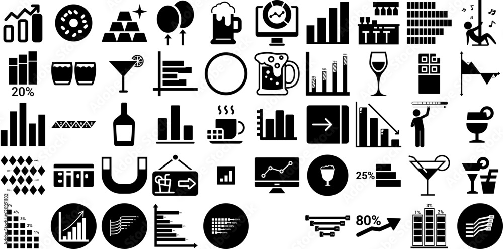 Massive Collection Of Bar Icons Set Flat Infographic Pictograms ...