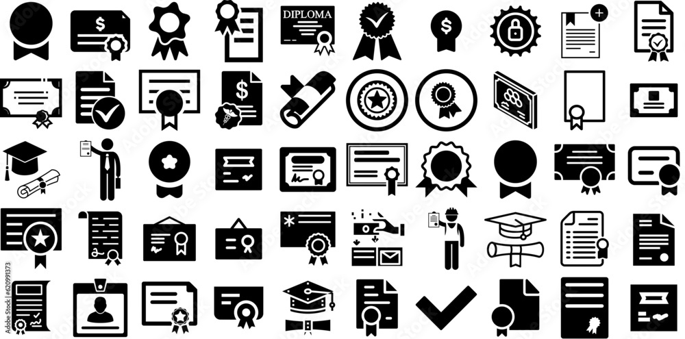 Massive Collection Of Certificate Icons Collection Hand-Drawn Black ...