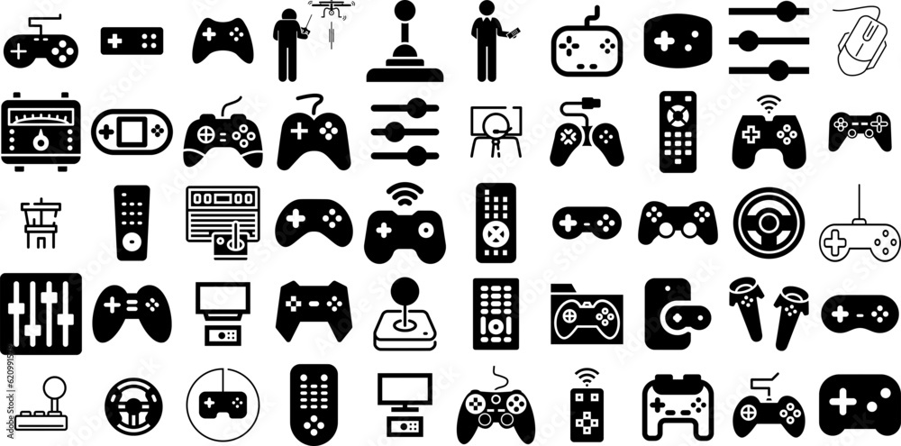 Big Set Of Controller Icons Pack Hand-Drawn Solid Cartoon Clip Art Playstation, Symbol, Icon ...