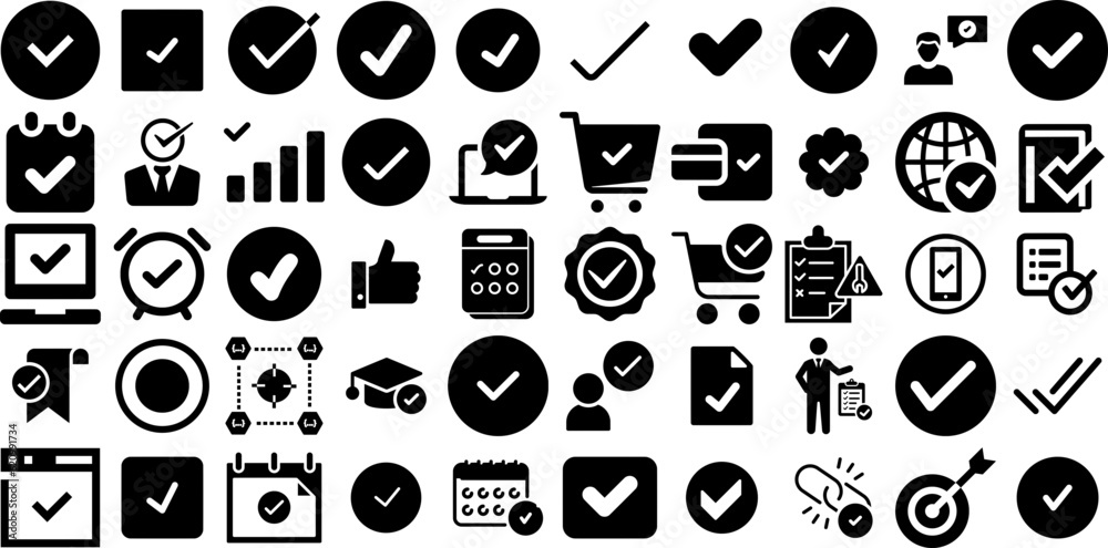 Vetor de Big Collection Of Done Icons Bundle Hand-Drawn Linear Design ...