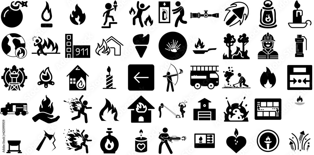 Massive Set Of Fire Icons Collection Linear Infographic Elements Wind ...