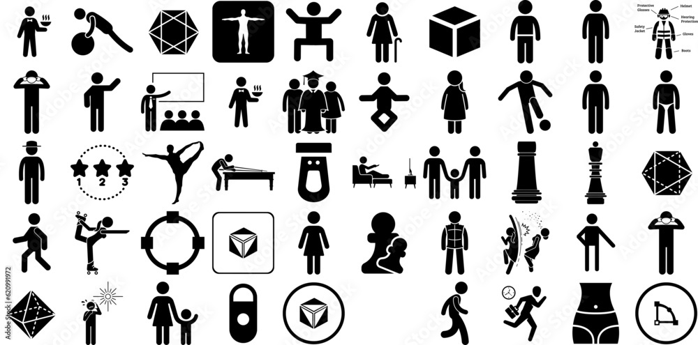 Massive Set Of Figure Icons Pack Hand-Drawn Isolated Simple Glyphs ...
