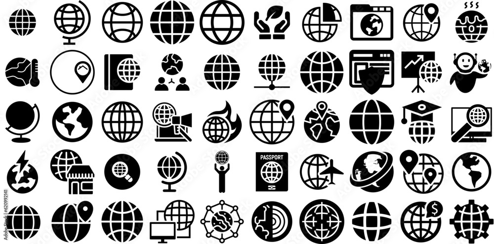 Big Set Of Global Icons Bundle Hand-Drawn Isolated Infographic Symbols ...