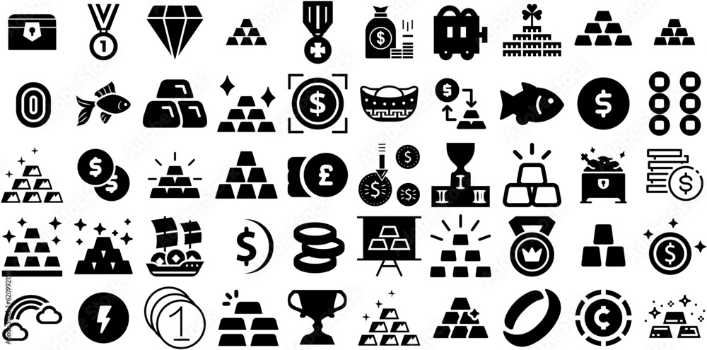 Huge Set Of Gold Icons Collection Linear Concept Clip Art Icon, Coin ...