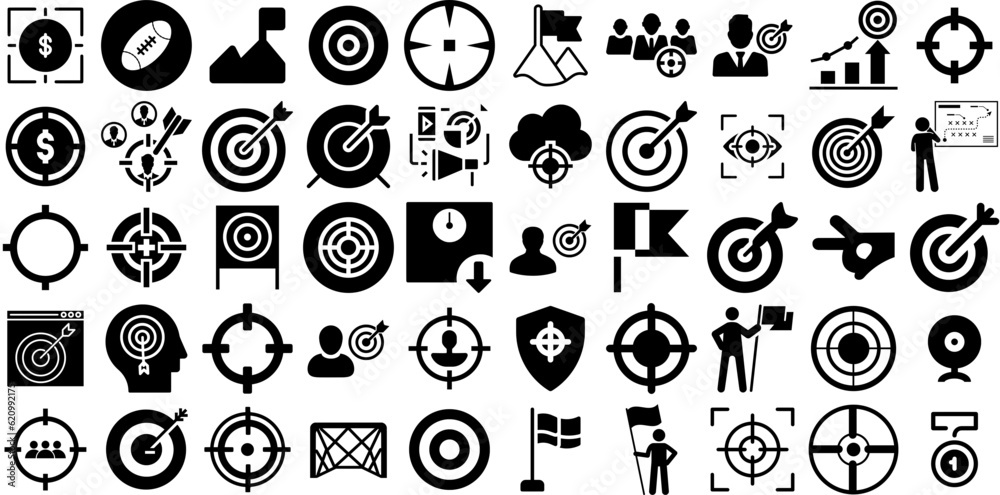 Big Collection Of Goal Icons Set Hand-Drawn Black Concept Pictograms ...