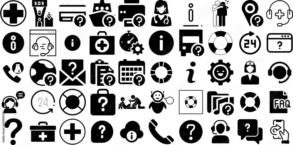 Vetor de Huge Set Of Help Icons Pack Hand-Drawn Solid Concept Pictogram ...