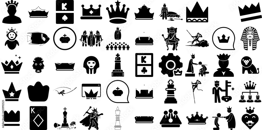 Massive Set Of King Icons Collection Flat Cartoon Symbol Icon, King ...