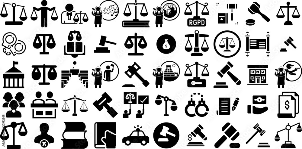 Big Collection Of Justice Icons Bundle Hand-Drawn Solid Modern Clip Art ...