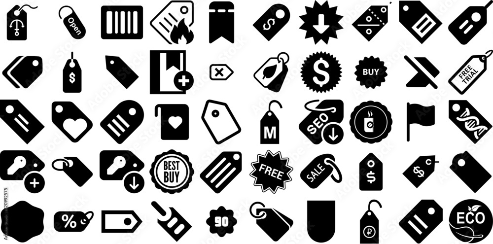 Big Collection Of Label Icons Pack Hand-Drawn Isolated Modern Symbol ...