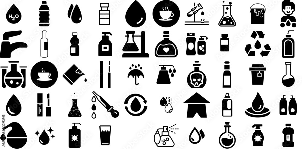 Huge Set Of Liquid Icons Set Linear Cartoon Silhouettes Icon, Tool ...