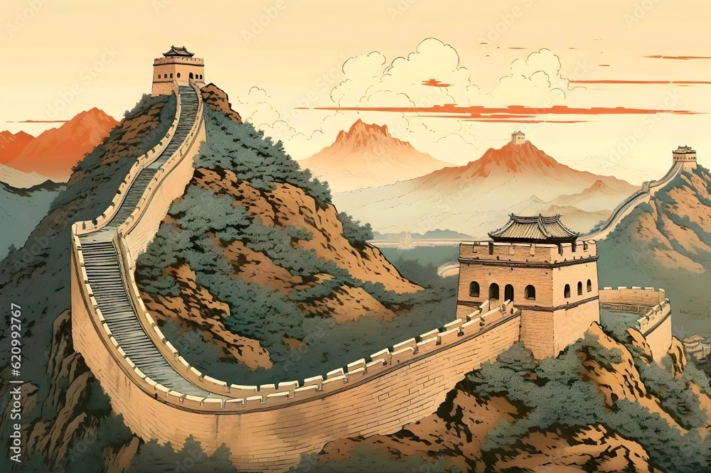 great wall. Vector illustration in pop art retro comics style. poster ...