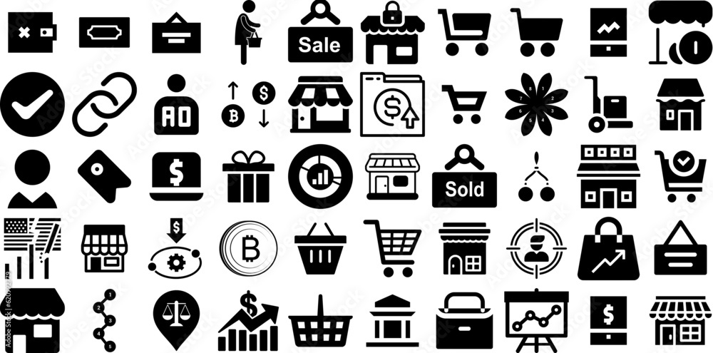Big Set Of Market Icons Bundle Hand-Drawn Isolated Infographic Glyphs ...