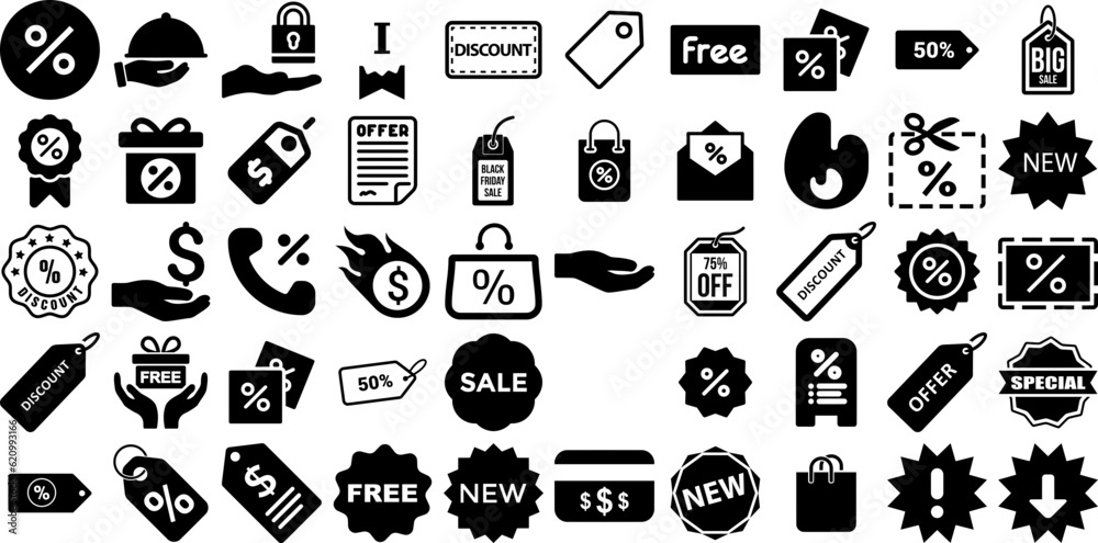 Vetor de Huge Collection Of Offer Icons Collection Hand-Drawn Isolated ...