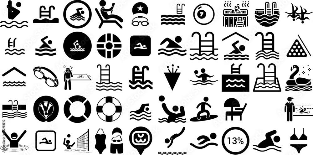 Huge Collection Of Pool Icons Pack Black Infographic Symbol Icon ...