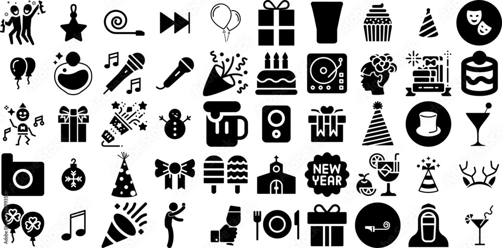 Vetor de Mega Set Of Party Icons Bundle Hand-Drawn Isolated Vector ...