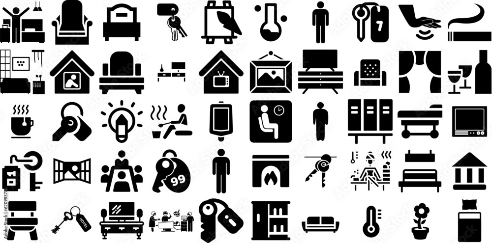 Vecteur Stock Massive Collection Of Room Icons Bundle Solid Vector ...